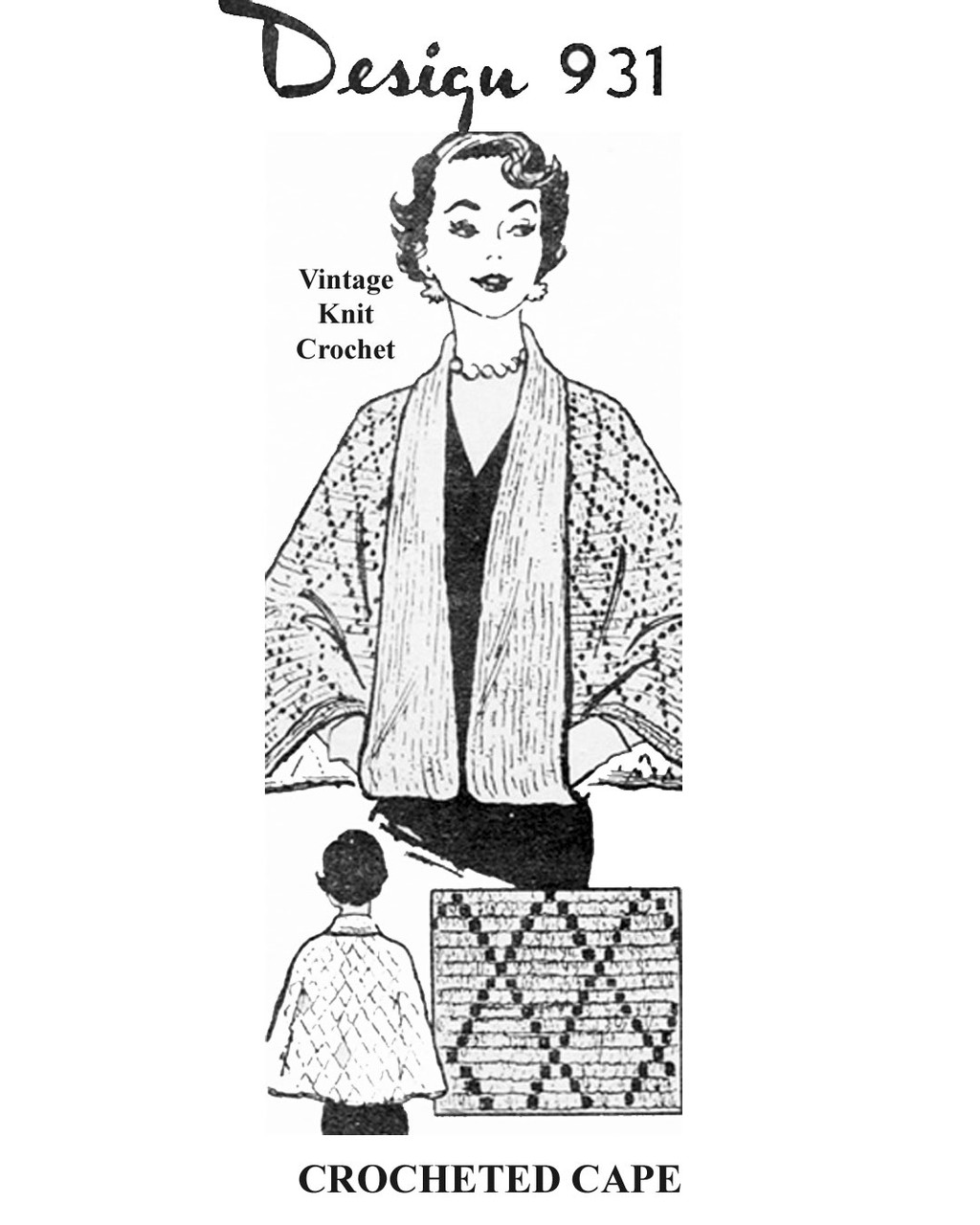 Crochet Plus Size Cape Pattern, Clutch Tuxedo Design 931