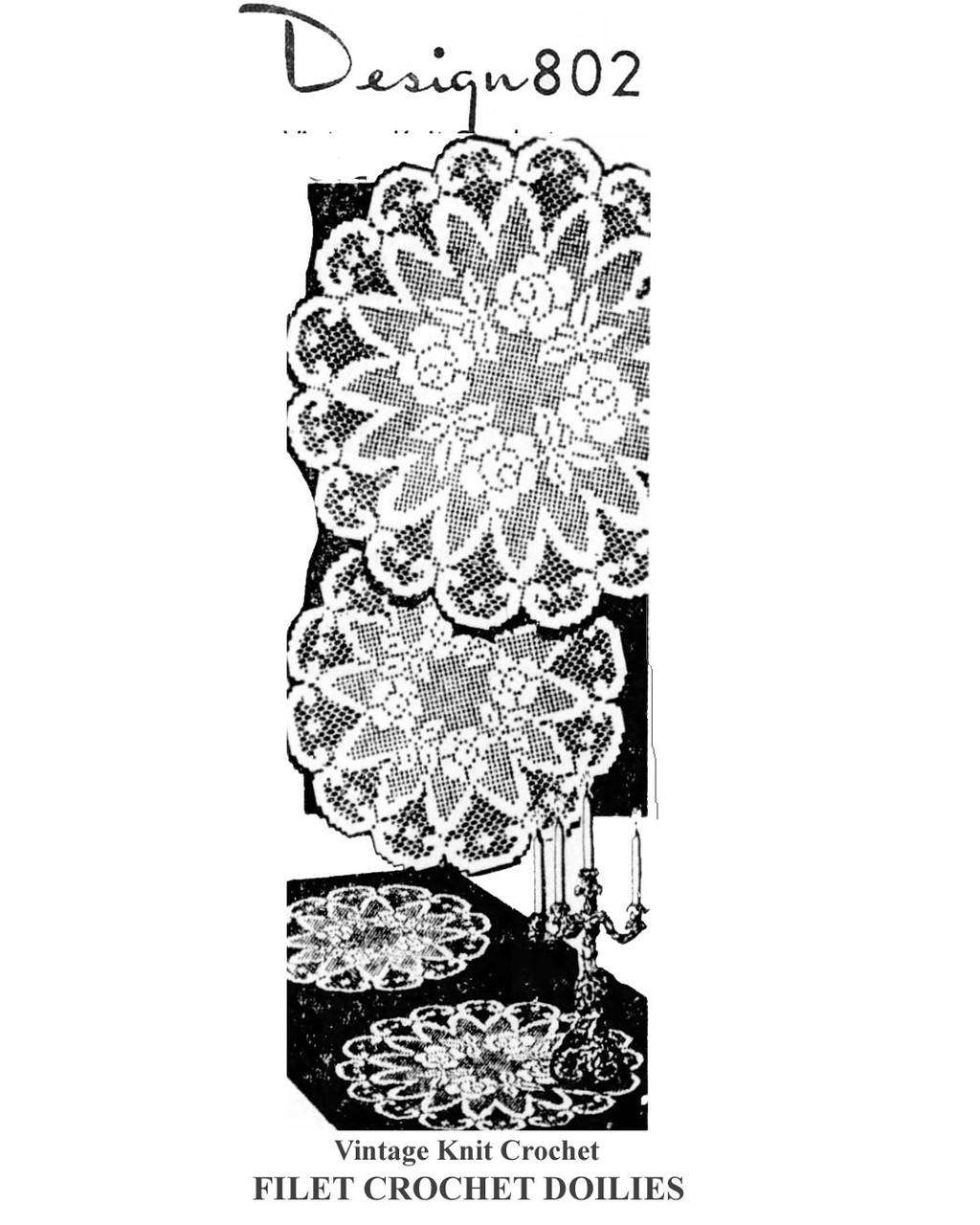 Filet Crochet Wreath of Roses Doily Pattern Mail Order Design 802 ...