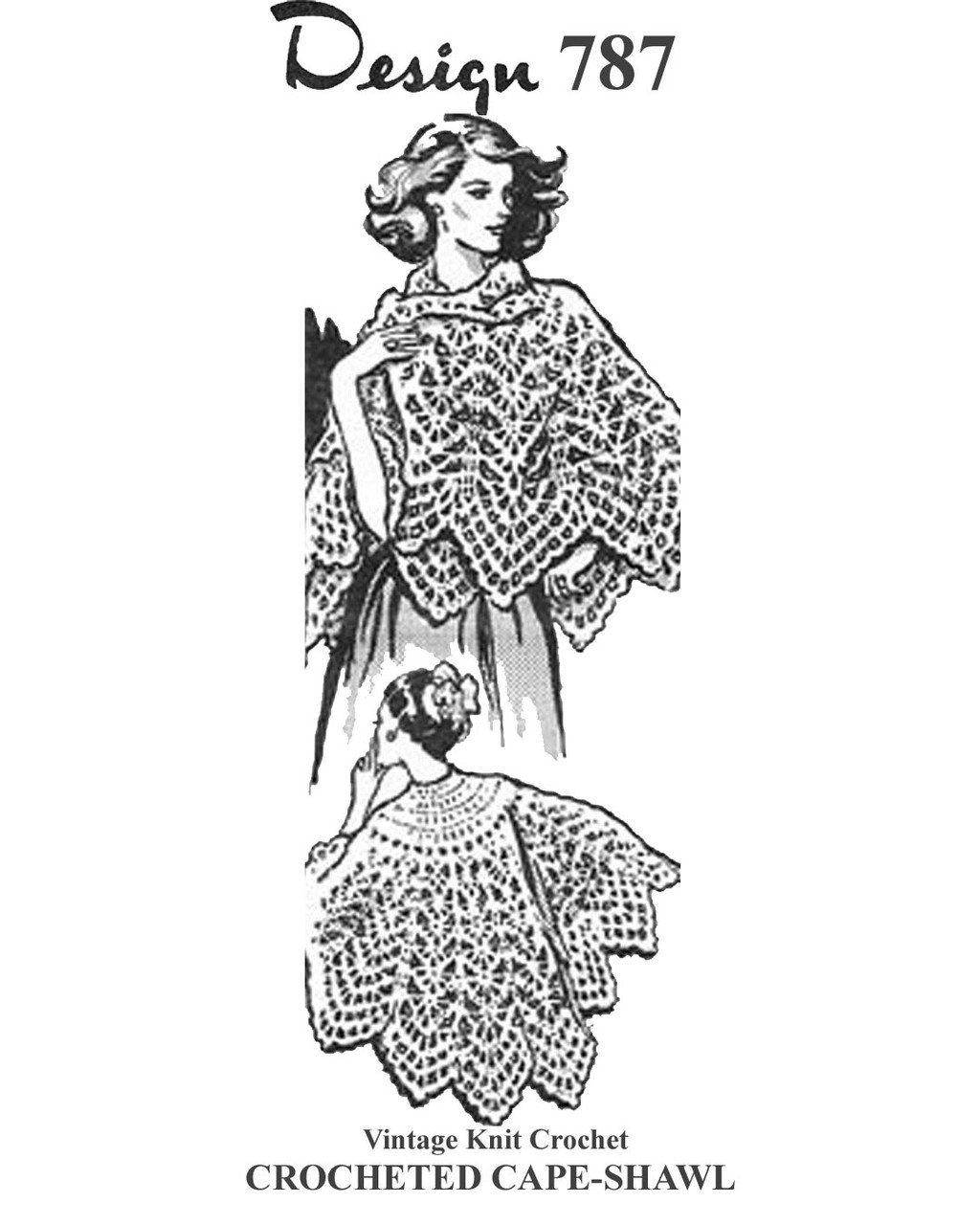 Crochet Lace Cape-Shawl Pattern in lacy stitch, mail order design 787 ...