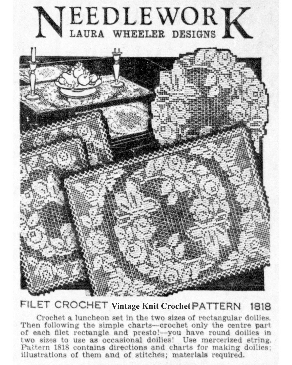 Filet Crochet Butterfly Doily Mats Pattern Oblong Round Laura Wheeler
