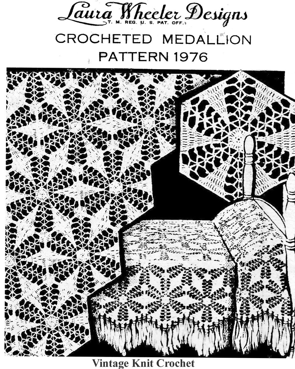 Vintage Crochet Medallion Pattern Bedspread Tablecloth Laura Wheeler 1976
