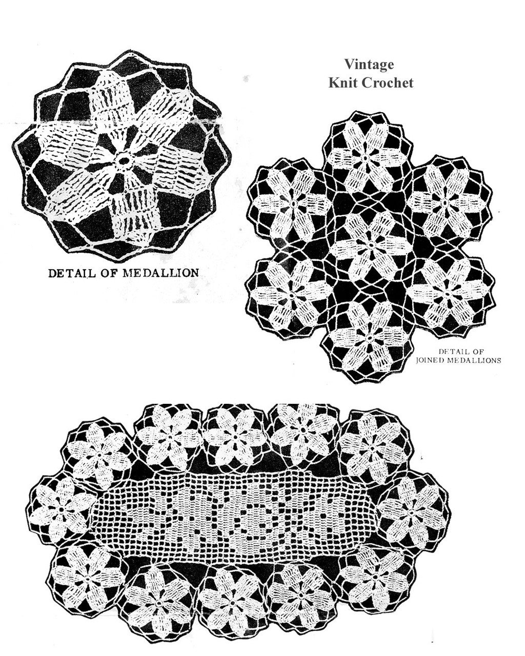 Filet Crochet Chair Doily Pattern Rose Center Flower Medallion Border