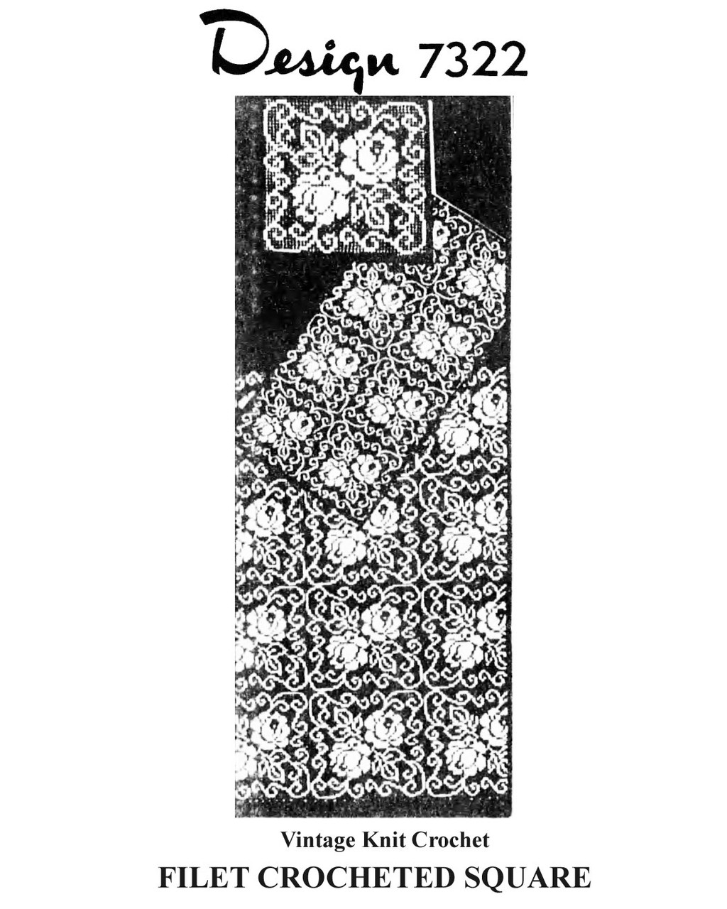 Filet Crochet Square Pattern Rose Scroll Motif Mail Order Design 7322