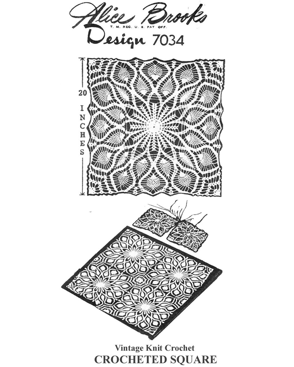 Large Crochet Pineapple Square Pattern Cloth Pillow Doily Design 7034