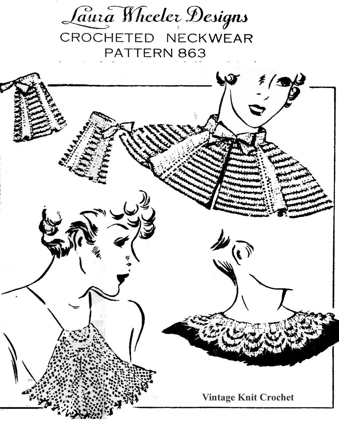 Double Jabot Collar Cuffs Crochet Pattern, Vintage 1930s
