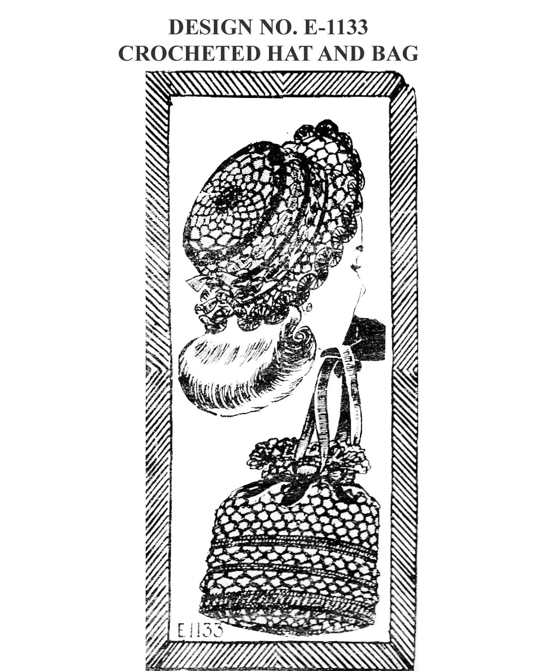 Crochet Brimmed Hat Pattern with Pouch Bag Mail Order No 1133