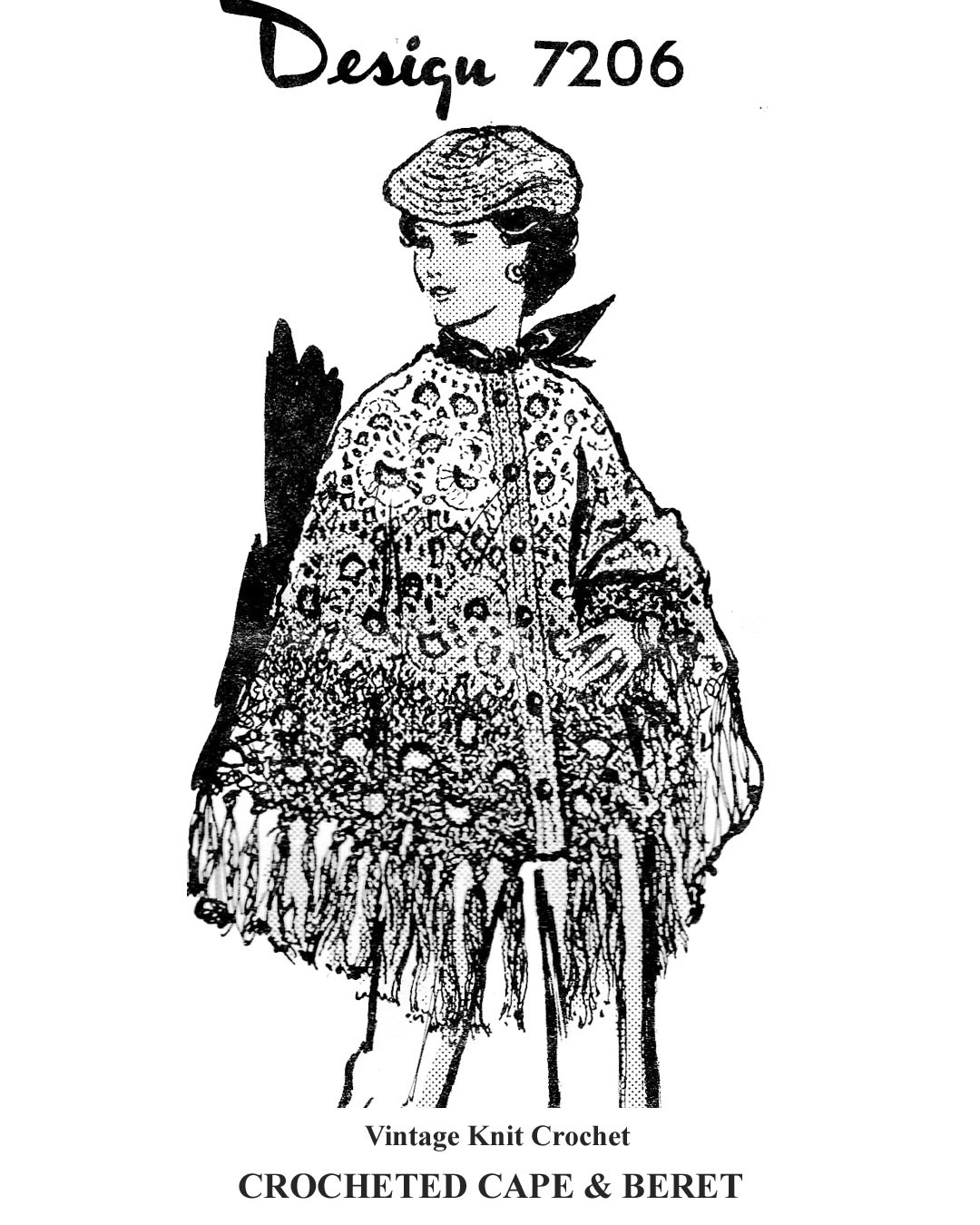 Long Striped Crochet Cape Pattern, Hooded Mail Order Design 5632
