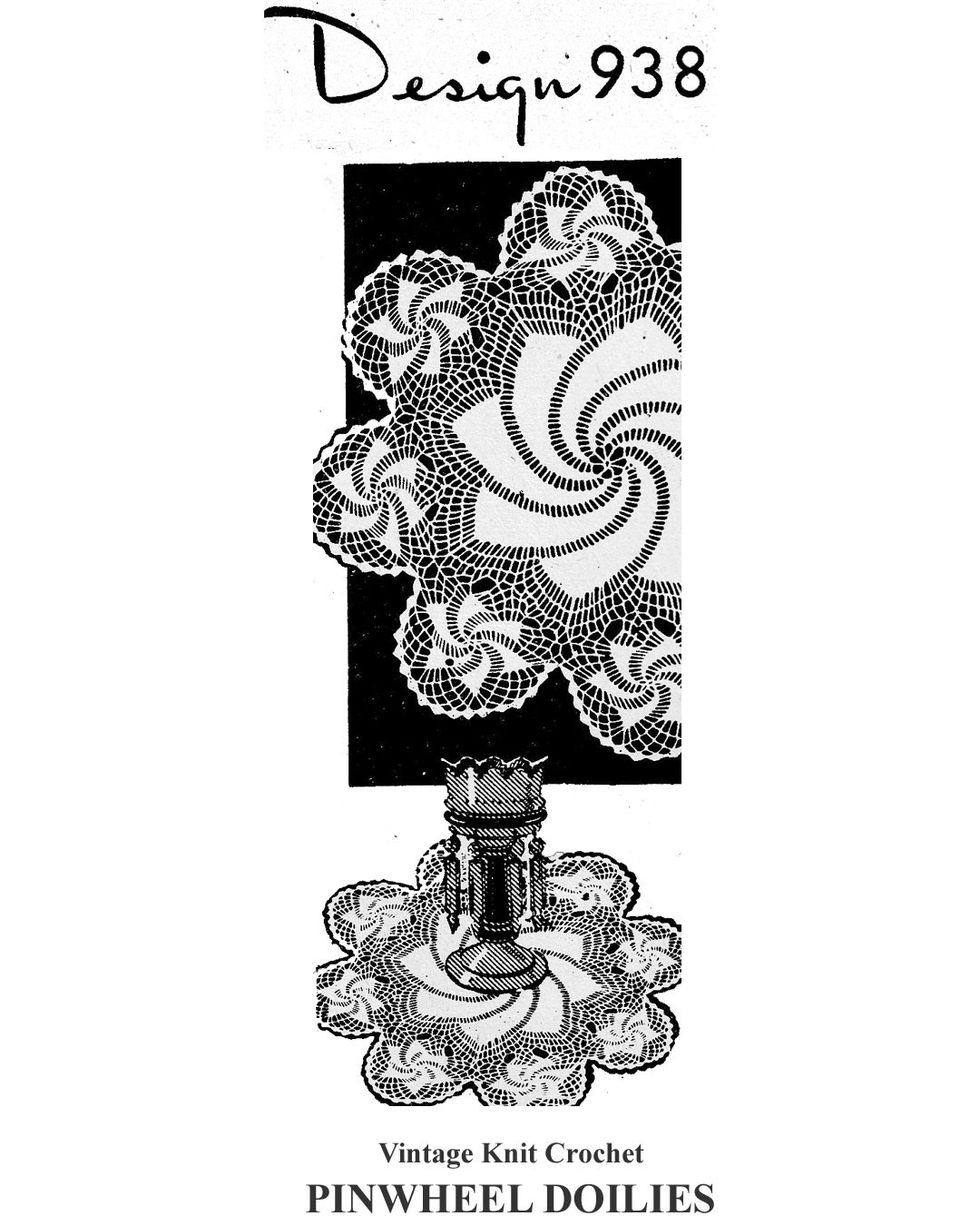 Pinwheel Crocheted Doilies Pattern, Small Large, Laura Wheeler Design 938