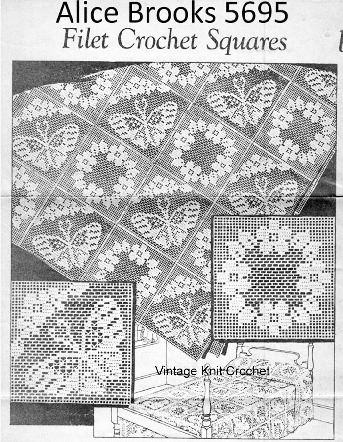 Filet Crochet Butterfly Wreath Squares, Alice Brooks 5695