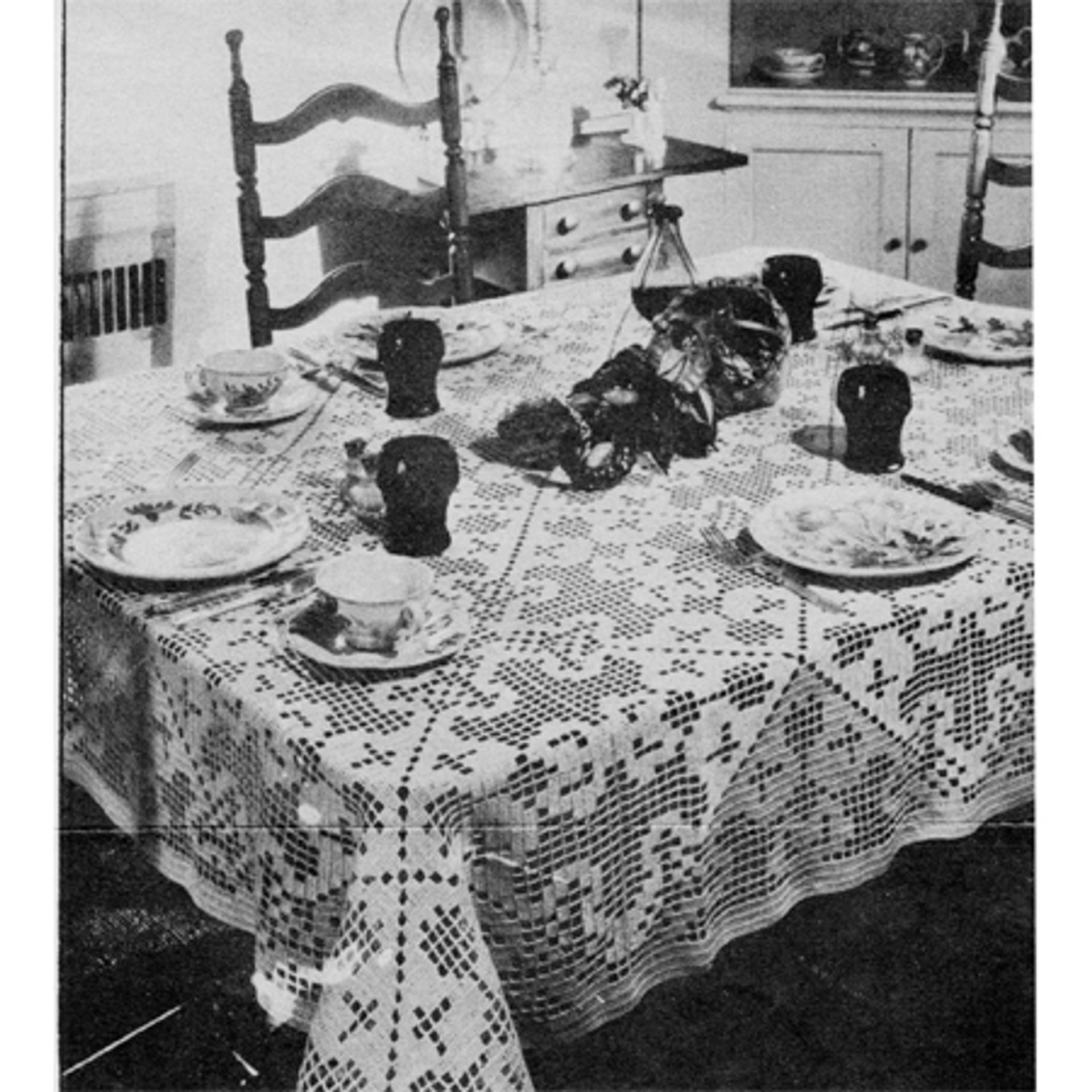 Filet Crochet Square Block Tablecloth Pattern No 7388