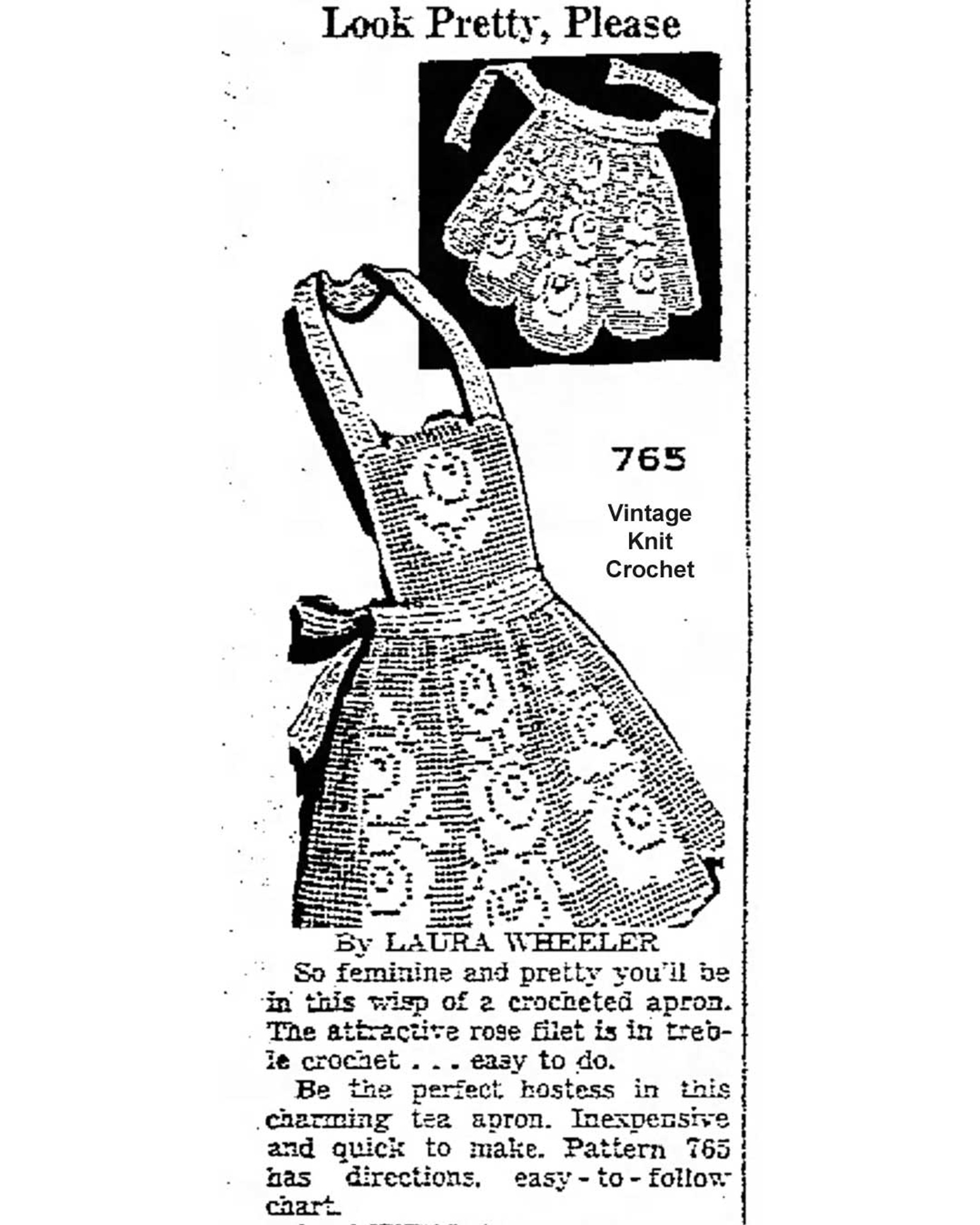 Filet Crochet Apron Pattern Rose Motif Design 3045 American Weekly