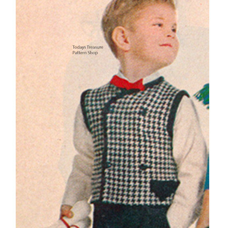 Boys Knitted Vest Pattern, Checked Double Breasted