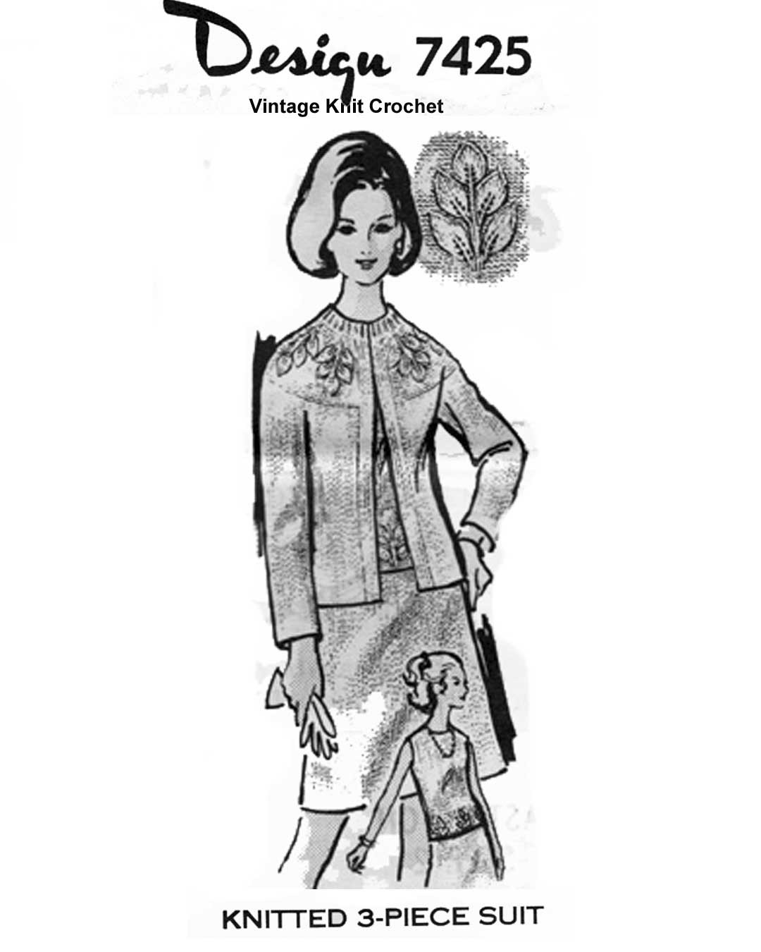 Knitted 3-Piece suit with Raised Leaf Motif Mail Order 7425