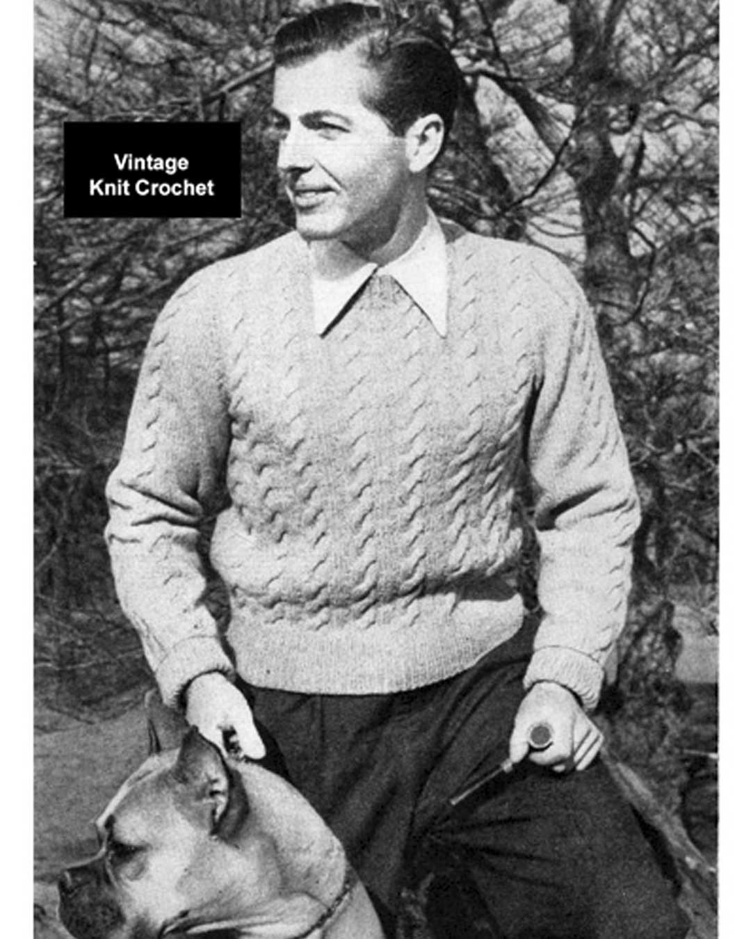 Mans Cable Pullover Pattern, Vintage 1950s