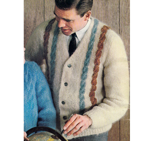 Mans Tri-Color Cable Cardigan Knitting Pattern
