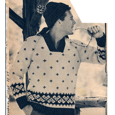 Knitted Ski Sweater Pattern Tri Color for Men Misses