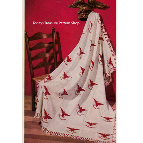 Knitted American Eagle Afghan Pattern is 51 x 65