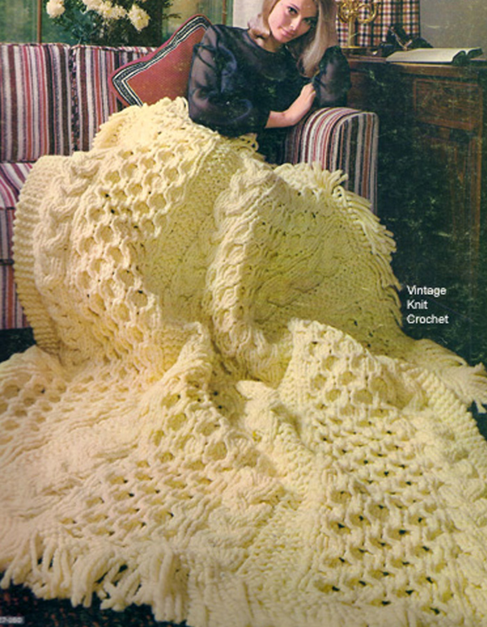Knitted Cable Afghan Pattern, Irish Fisherman, is 54 x 62 inches