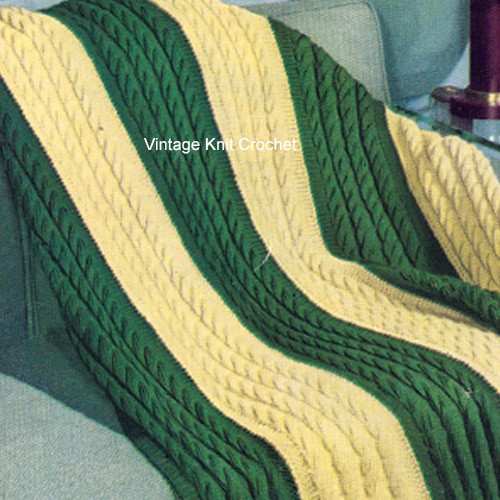 Knitted Cable Afghan Pattern, Striped with fringe
