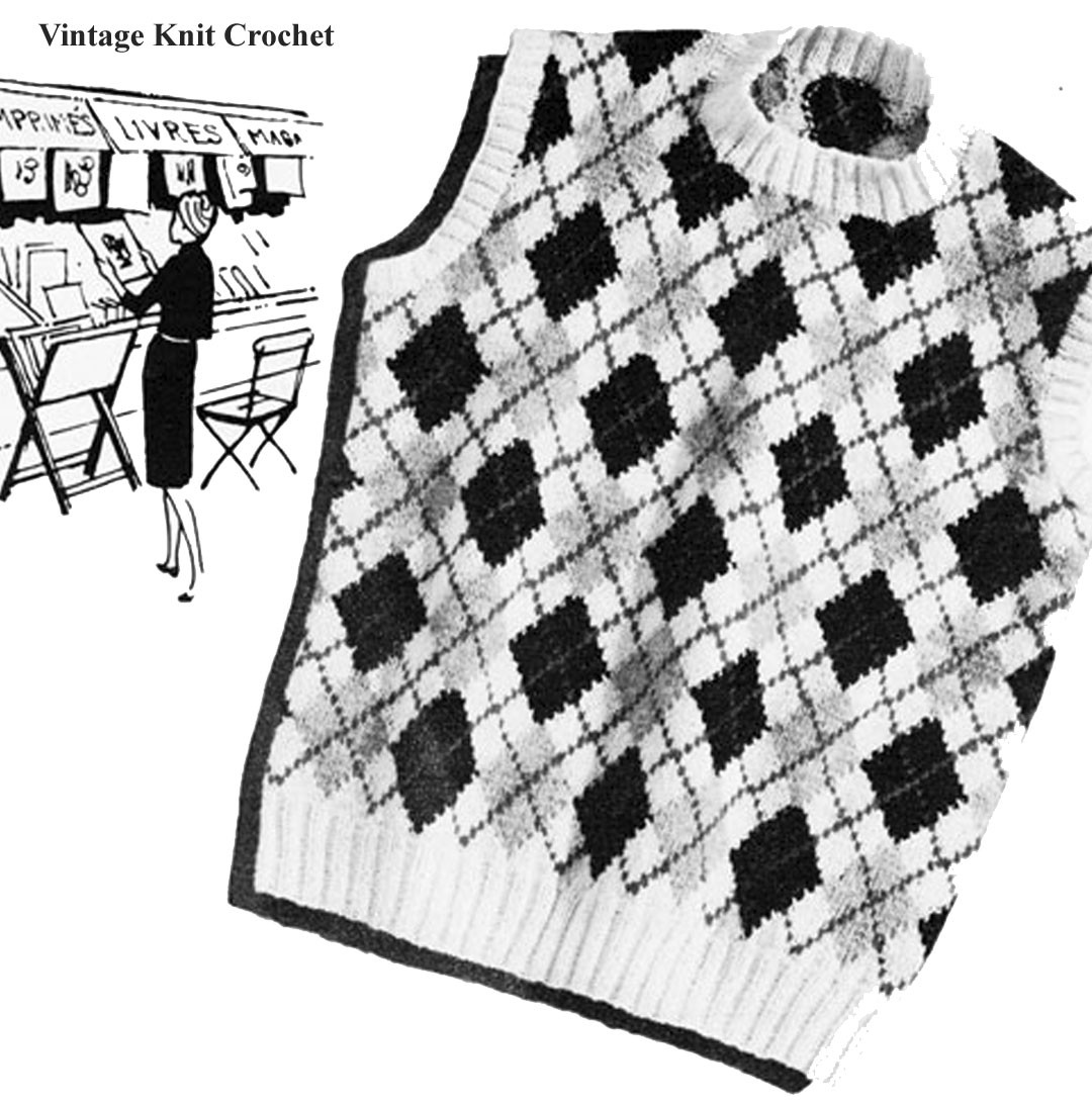 Knitted Argyle Shell Pattern, Sleeveless Top in Four Colors