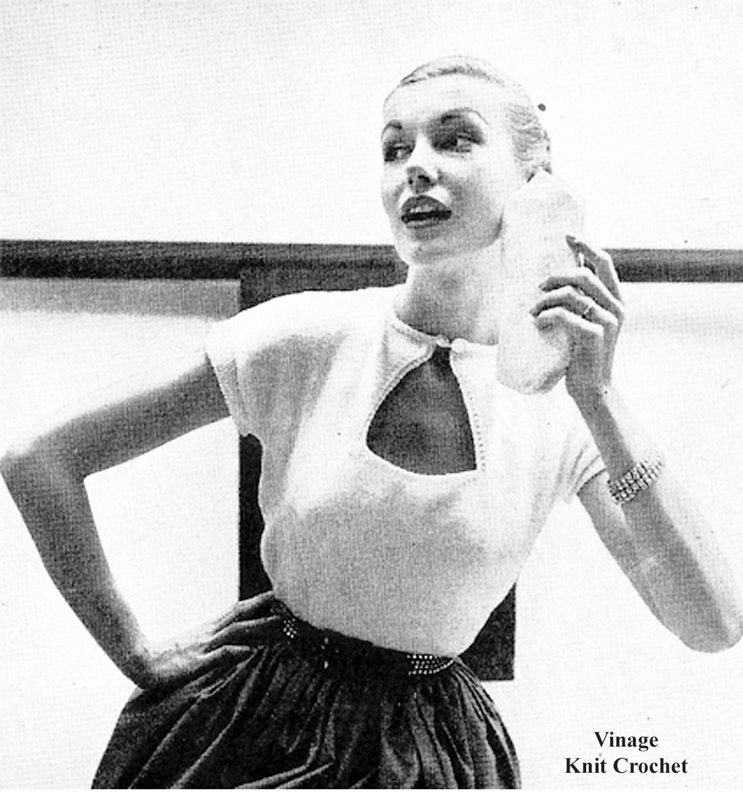 Knitted Blouse Pattern, Keyhole Neck with Cap Sleeves