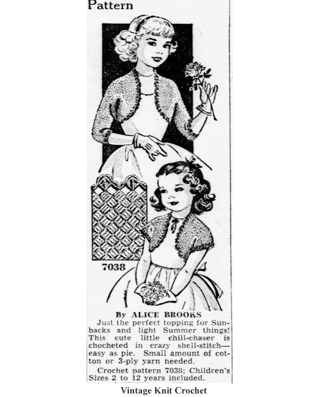 Girls Crochet Shrug Pattern Size 2 - 12 in Baby Yarn, Mail Order Design ...