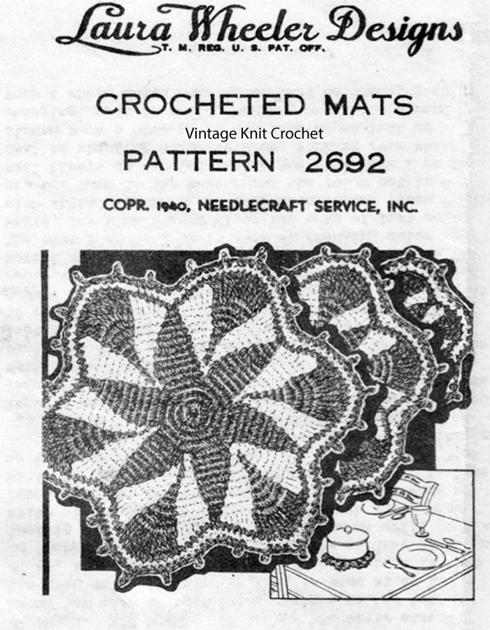 Crochet Pinwheel Doily Pattern, Luncheon Set, Laura Wheeler 2653