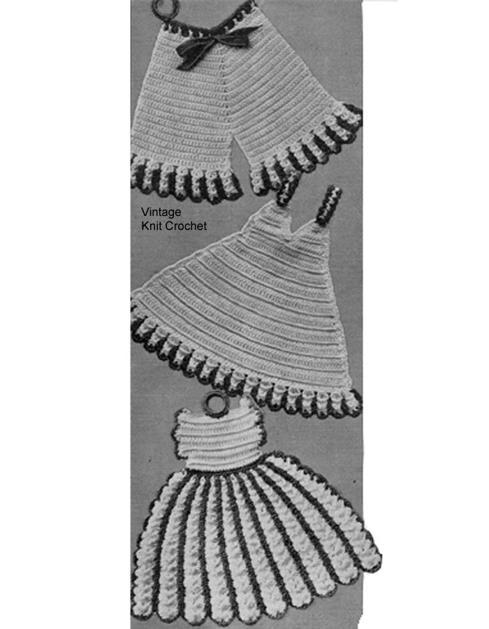 Crocheted Potholders Pattern, Dress Panties Slip Shapes in Crochet Cotton