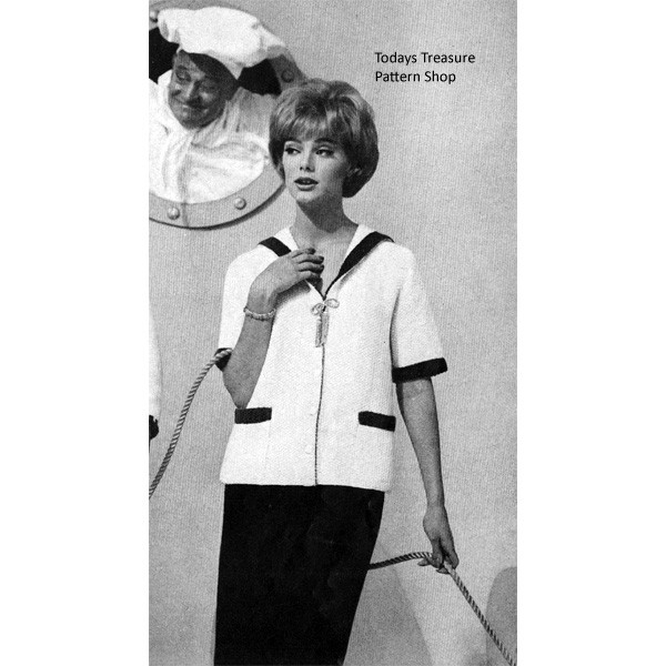 Large Collar Jacket Knitting Pattern Short Sleeve Contrast Trim ...