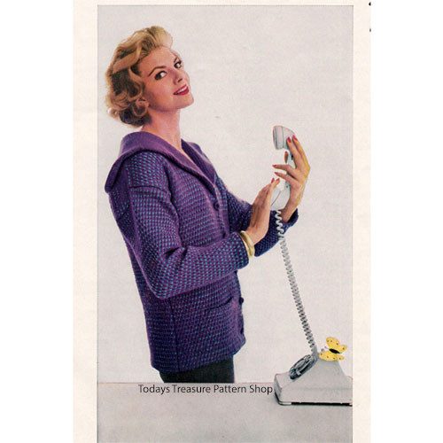 Shell Cardigan Crochet Pattern, Large Fold-Over Collar, Vintage 1960s