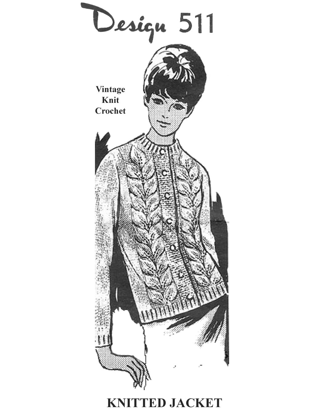Knitted Jacket Pattern, Womans Plus Size, Raised Leaf Panel, Laura ...