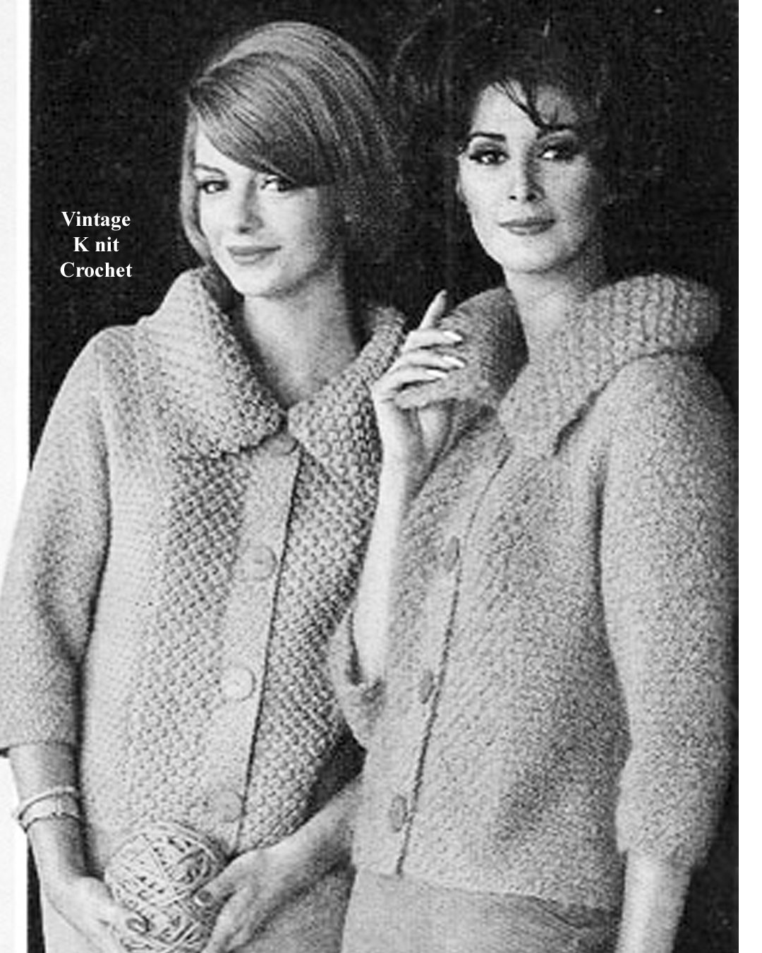 Vintage Knitted Jacket Pattern, Panels in Seed Stitch