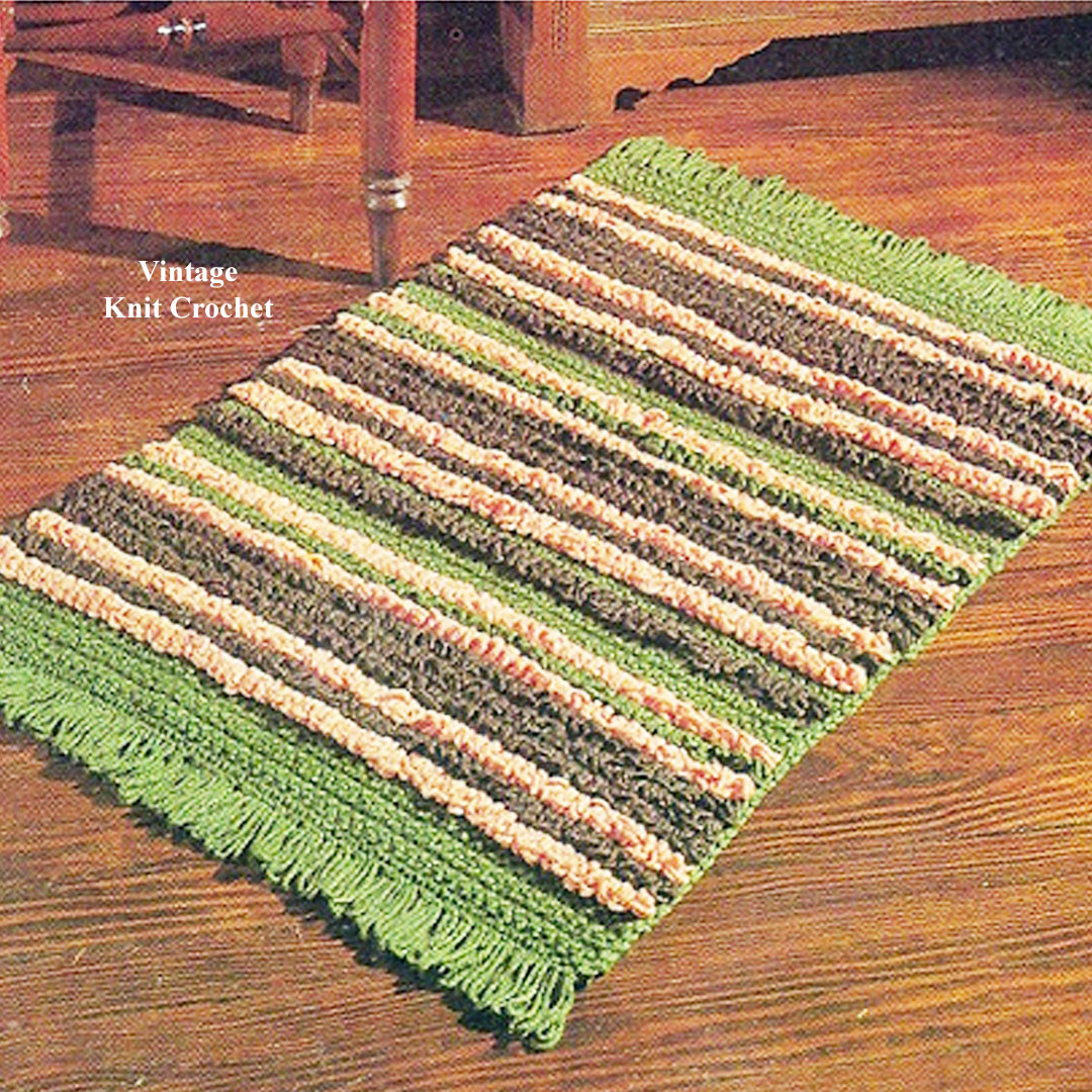Easy Crochet Striped Rug Pattern in Loop Stitch Vintage 1950s