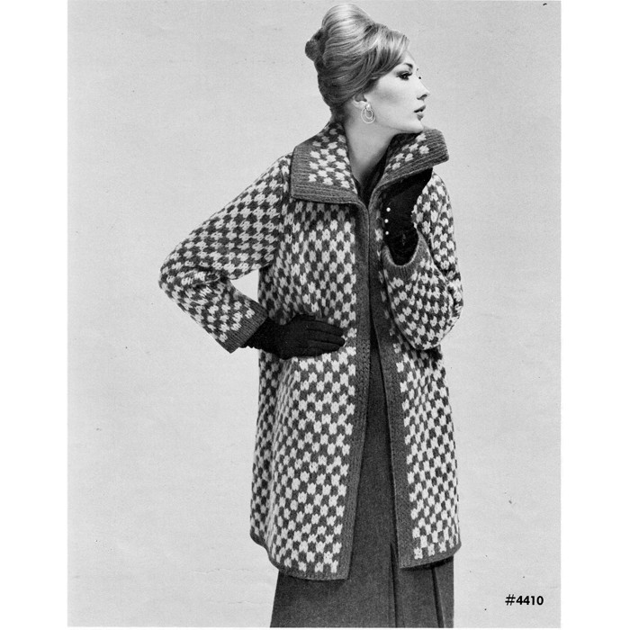 Two Tone Checked Coat Knitting Pattern