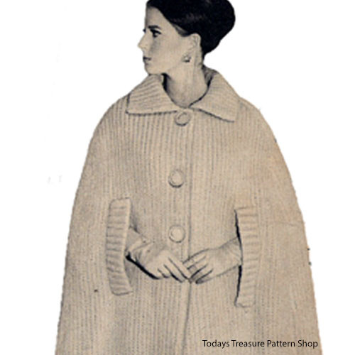 Knee Length Collar Cape Knitting Pattern