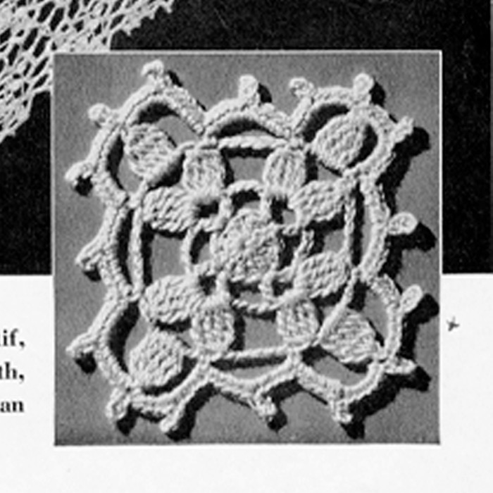 Small Crochet Flower Motif Pattern for Tablecloth Vintage 1950