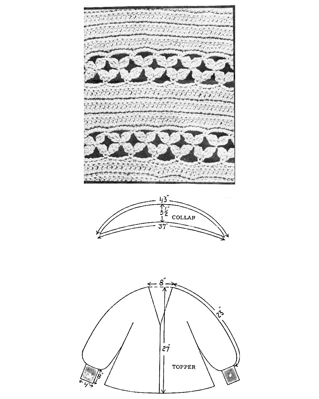 Crocheted Jacket Coat Pattern, Stand-up Collar Design 415