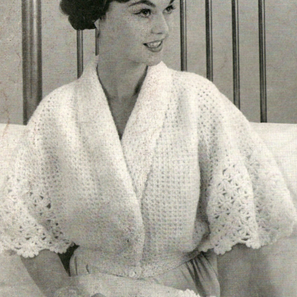 Short Bed Jacket Pattern in Crocheted Lace