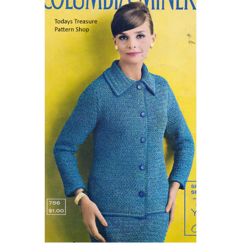 Double Breasted Crocheted Suit Jacket Skirt Pattern, CM 756-3