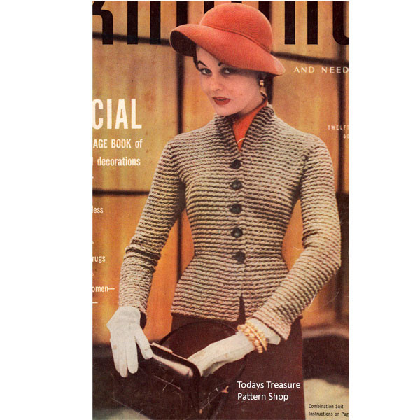 Womens Knitted Fitted Jacket Slim Skirt Vintage Pattern