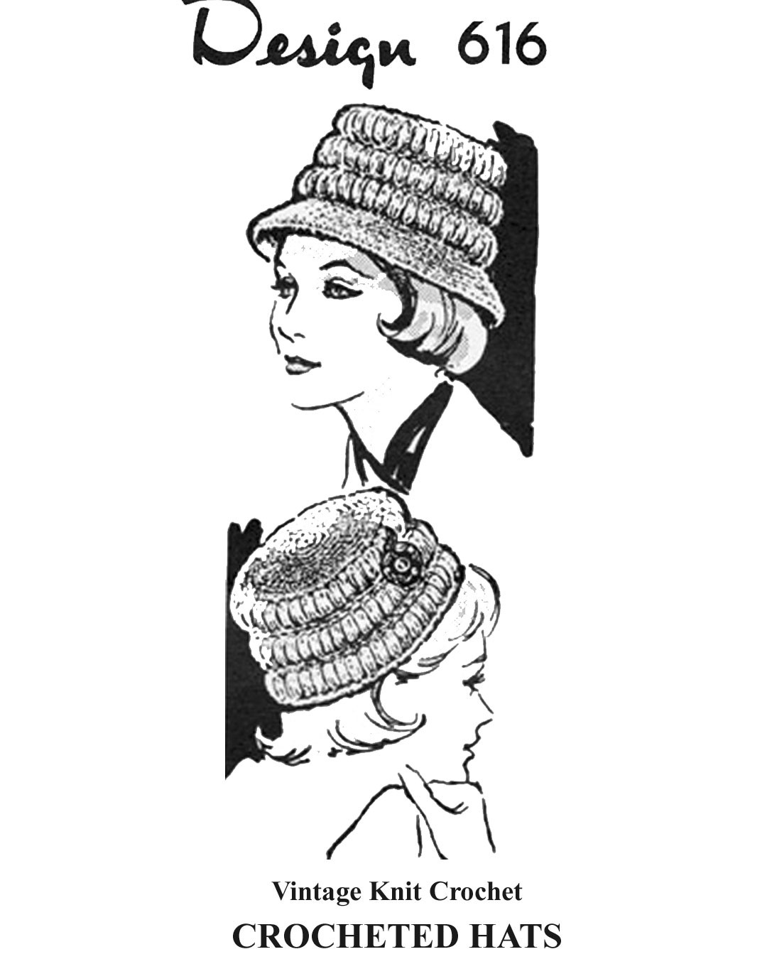 Vintage 1930s Crocheted Pillbox Hat with Snood