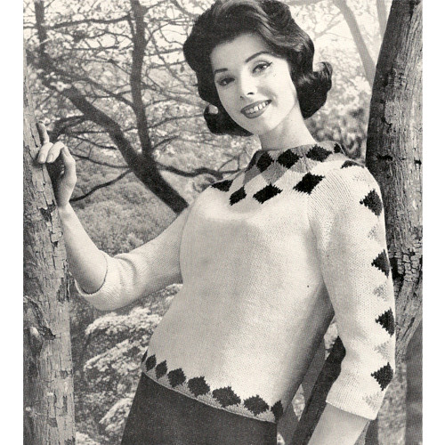 High Neck Diamond Slipover Sweater Knitting PDF Pattern