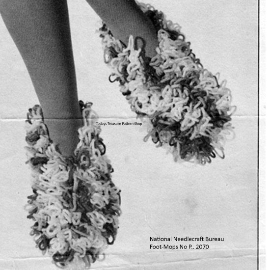 Foot Mop Slippers Crochet Pattern, Loop Trim - Vintage Knit Crochet ...