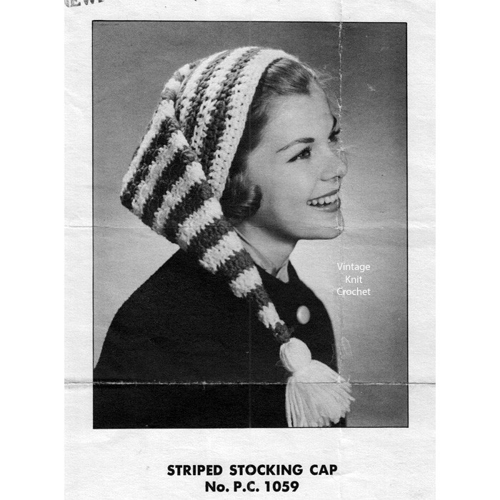 Long Crochet Stocking Cap Pattern P.C. 1059