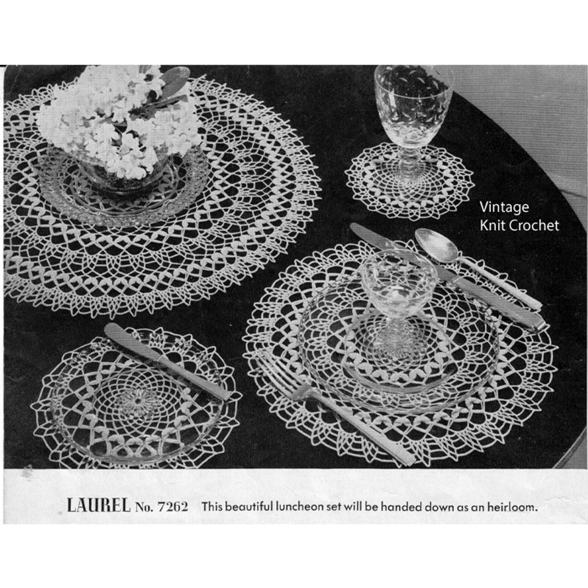Crocheted Laurel Doilies Luncheon Set Pattern Vintage Knit Crochet