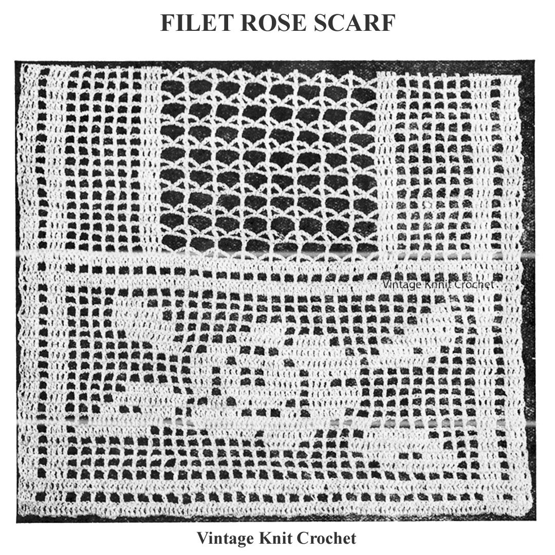 Rose Filet Crochet Runner Pattern, Tray Scarf or Chair Set