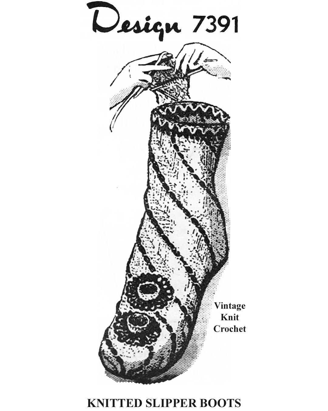 Knitted Slipper Socks Pattern, Rag Soles, Mail Order Design 7391, Alice ...