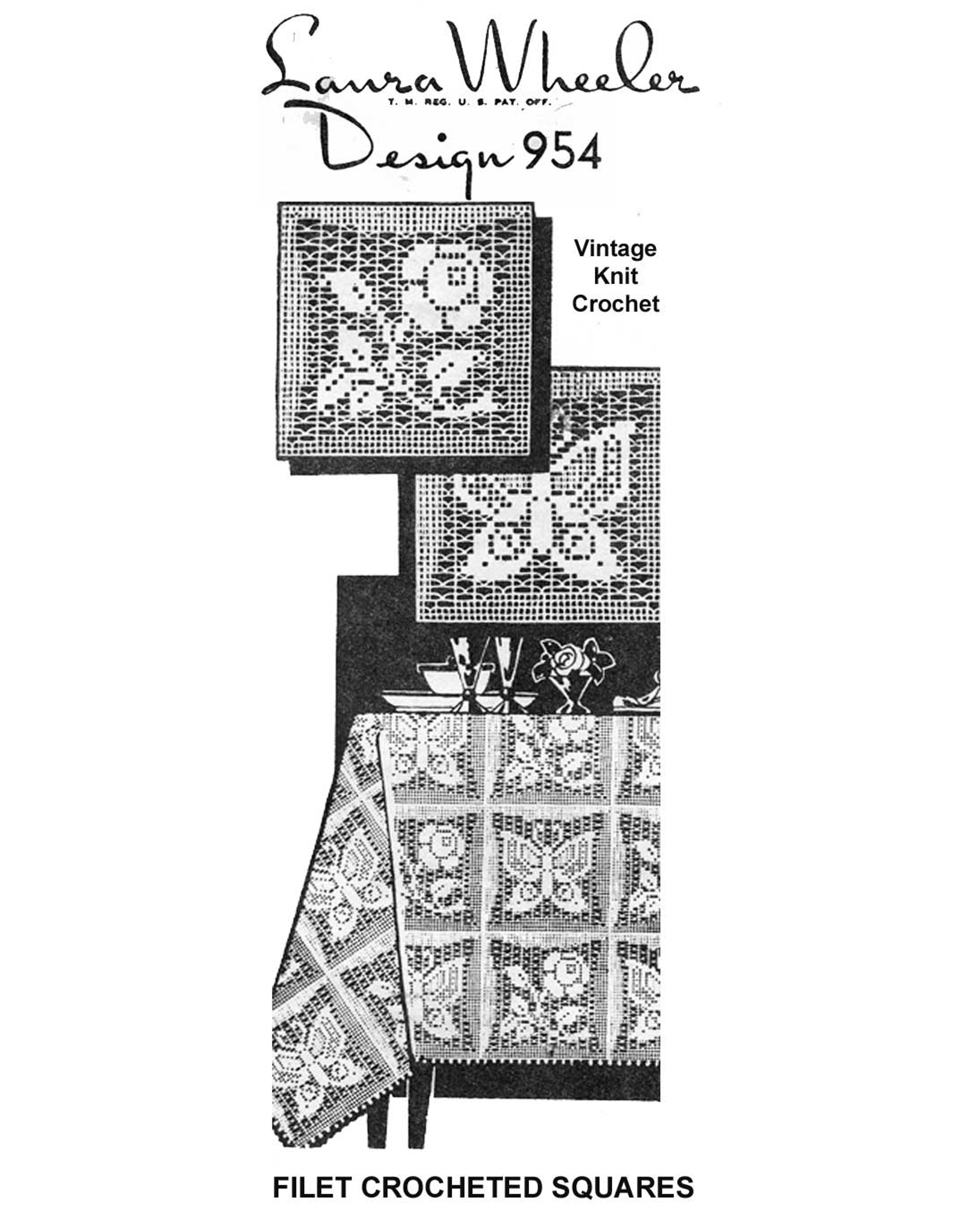Filet Crochet Tablecloth Square Pattern Butterfly Roses Laura Wheeler