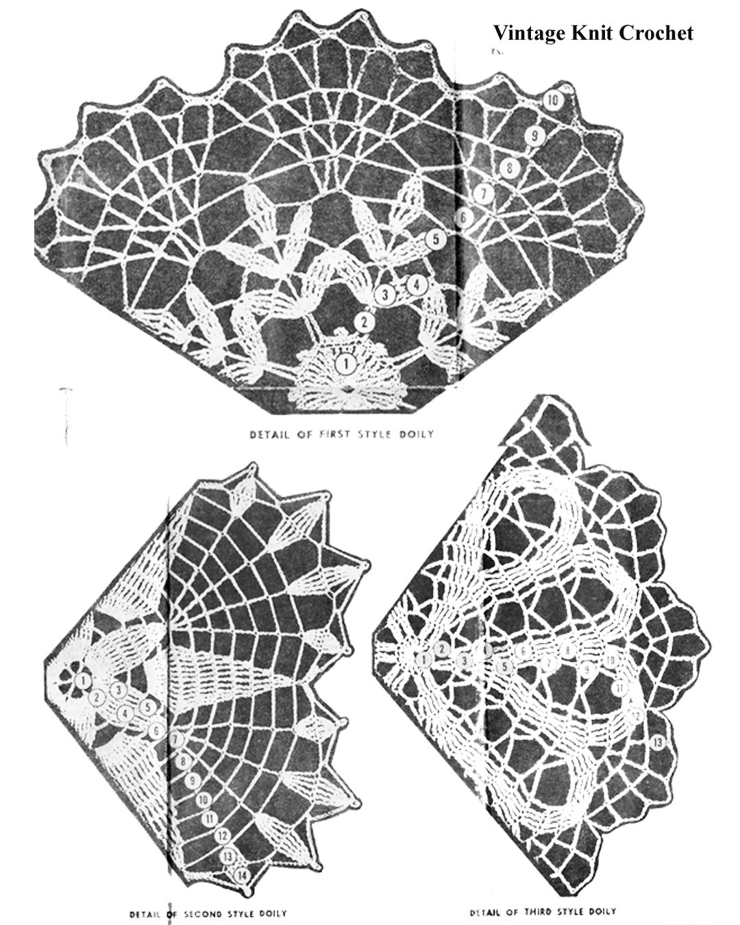 Three small crochet doilies pattern, star pineapple flower Design 7524
