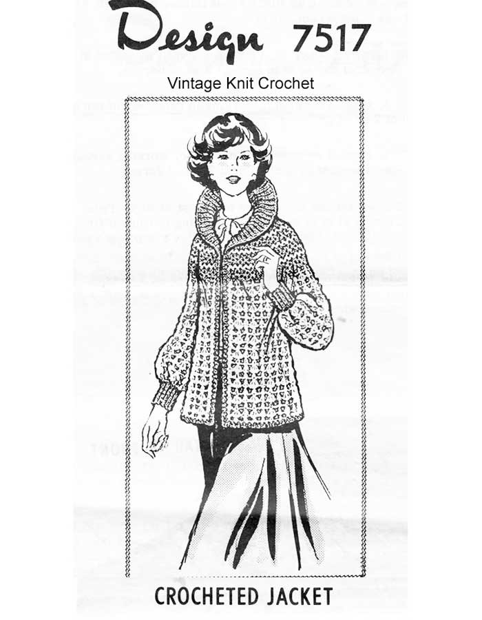 Crochet Jacket Pattern, Shell Stitch Stand-up Collar Design 7517